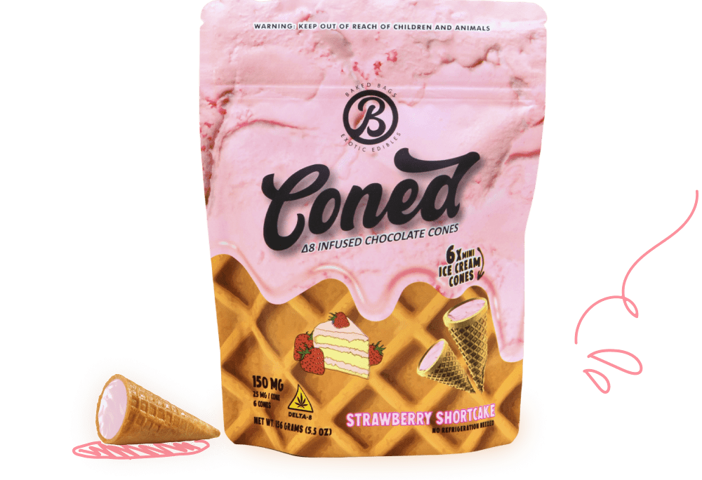 Extra Strength Strawberry Shortcake Edibles | Coned | Baked Bags