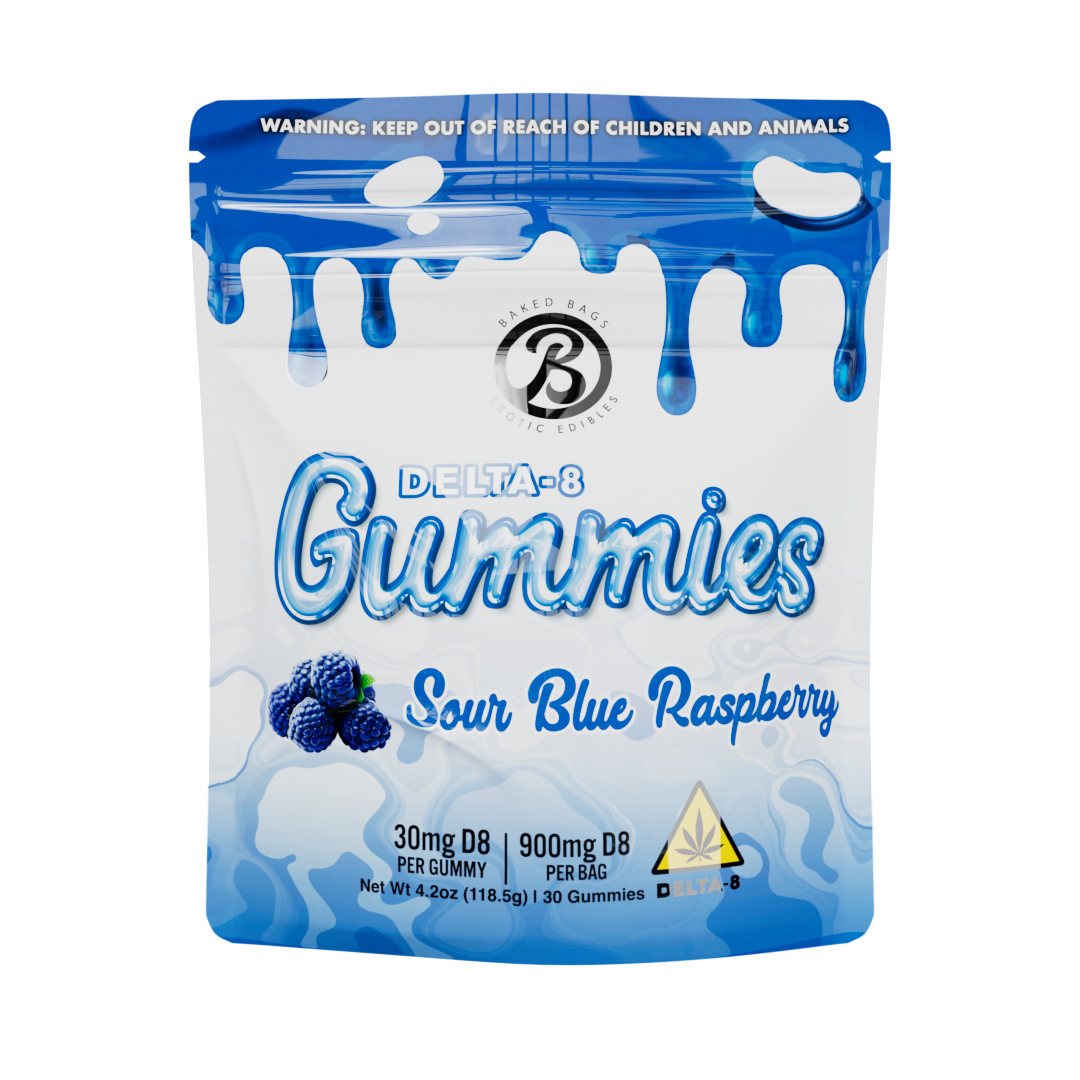 Sour Blue Raspberry 10mg Delta-9 THC Gummies | Baked Bags