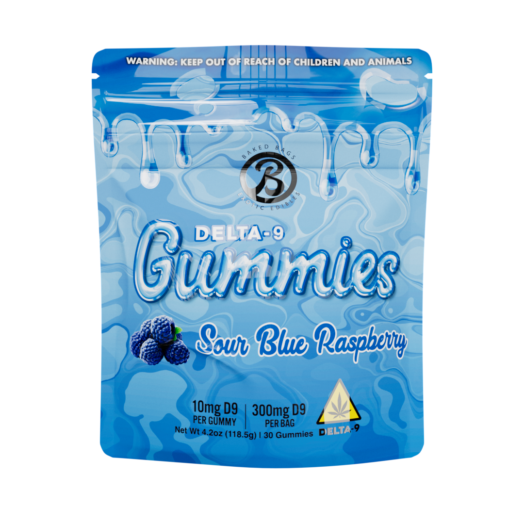 Sour Blue Raspberry 10mg Delta-9 THC Gummies | Baked Bags